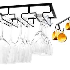 Set of 1 Wine Glass Holder and 1 Drying Mug Hook - Wine Glass Rack for Easy Storage and Organization - Stylish and Sturdy Wine Glass Rack Under Cabinet - Enjoy Your Wine Glass Hooks!