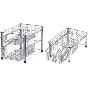 simplehouseware stackable 2 tier sliding basket + single tier basket, chrome