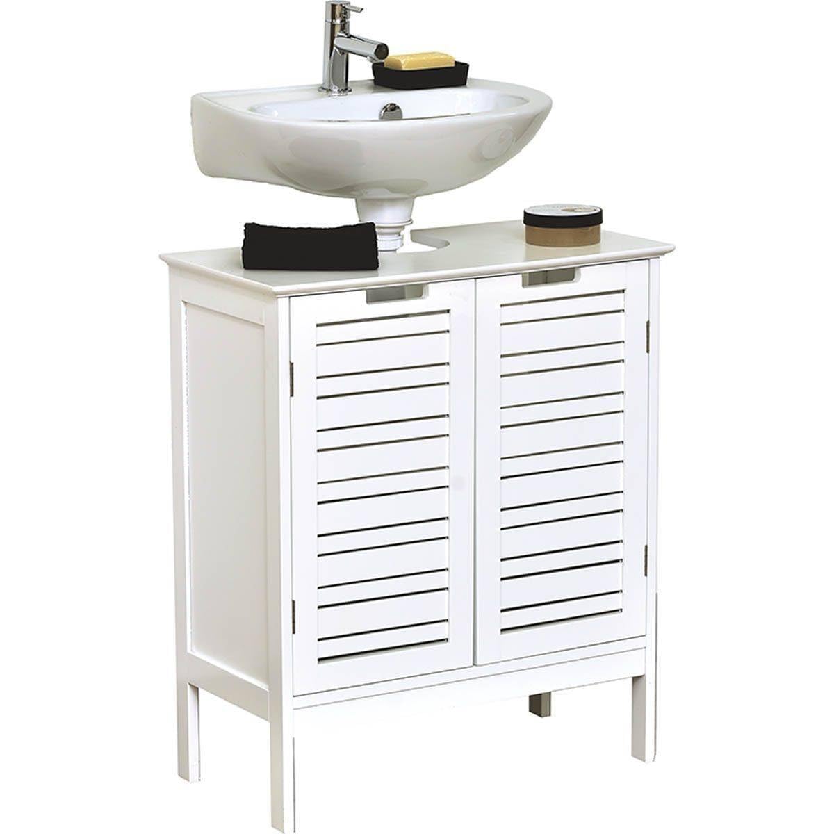 EVIDECO French Home Goods Miami White Wooden Floor Cabinet - Ideal for Wall-Mounted & Vessel Sink Storage, Modern Shutter Doors, Ample Space, Excludes Pedestal Fit