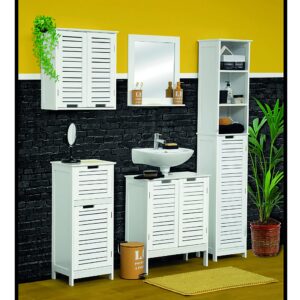 EVIDECO French Home Goods Miami White Wooden Floor Cabinet - Ideal for Wall-Mounted & Vessel Sink Storage, Modern Shutter Doors, Ample Space, Excludes Pedestal Fit