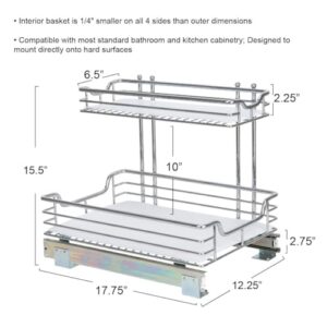 Household Essentials Glidez Chrome-Plated Steel Pull-Out/Slide-Out Storage Organizer with Plastic Liners for Under Sink or Cabinet Use - 2-Tier Design - Fits Standard Size Cabinet or Shelf, Chrome