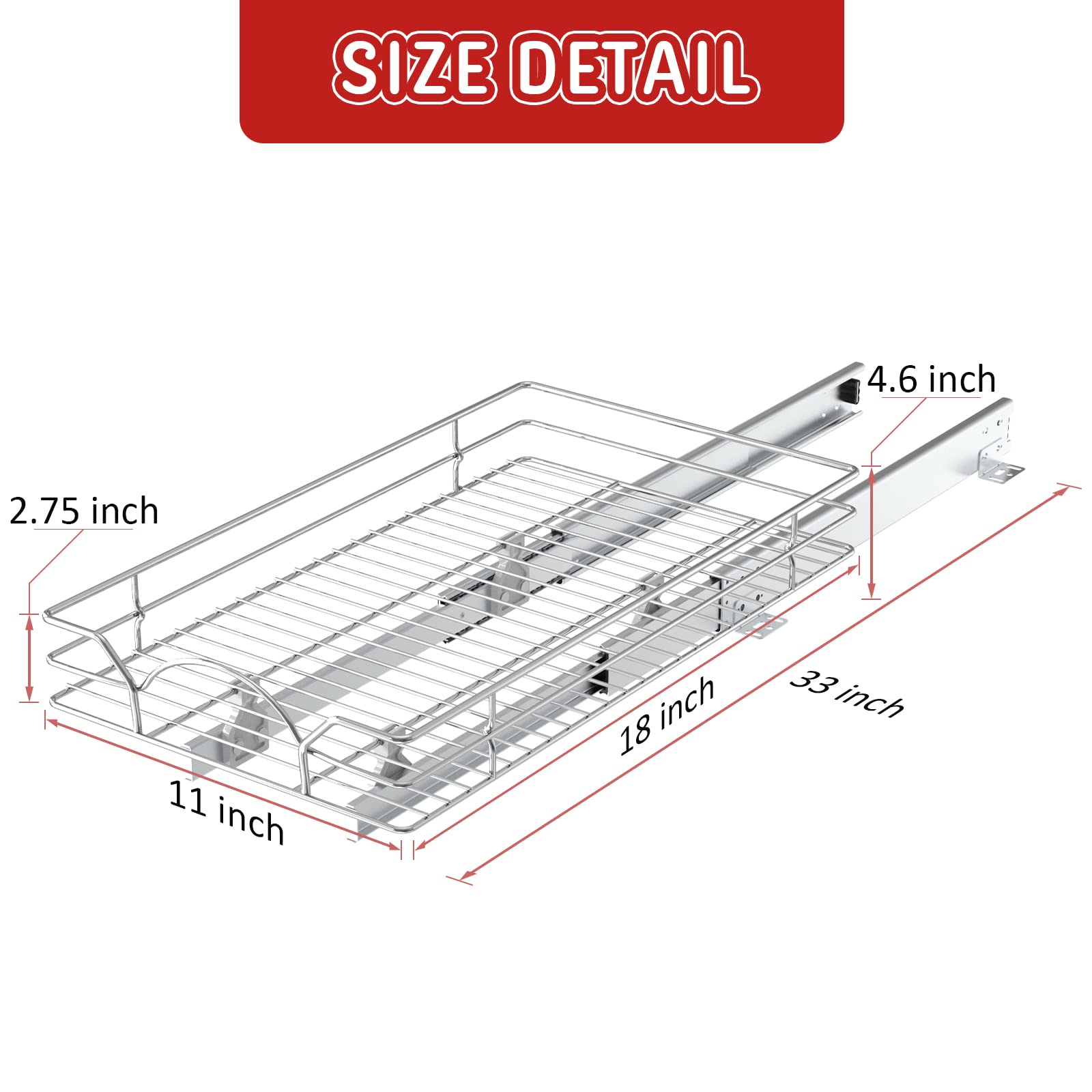 LOVMOR Pull Out Cabinet Organizer and Storage 11" W x 18" D, Slide Out Shelves for Kitchen Cabinets