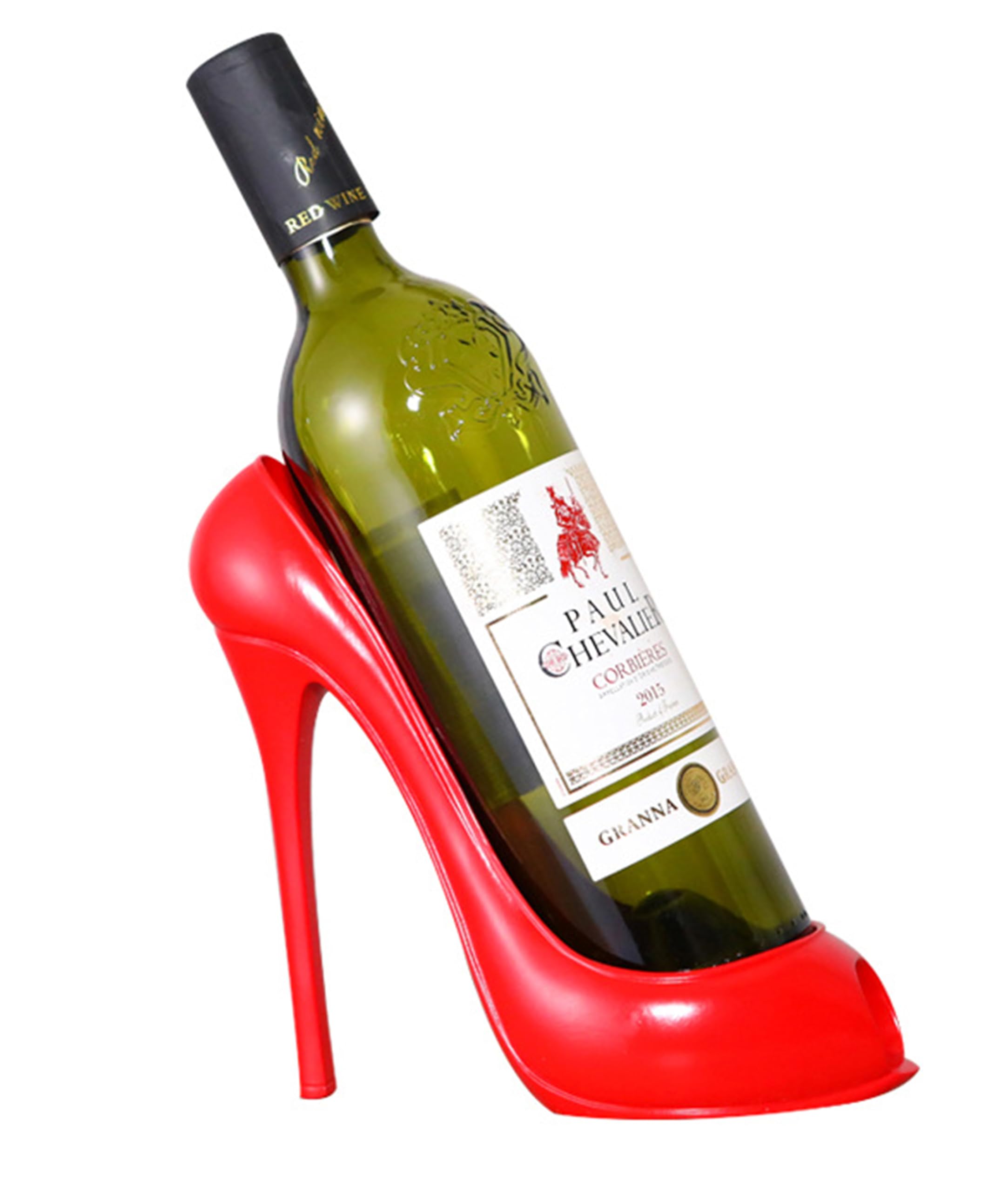 EBOXER Home High Heel Wine Bottle Holder 7.5 Inch Tall, Stylish Wine Bottle Holder Shoe High Heel Shaped for Bar Home and Decor, Red