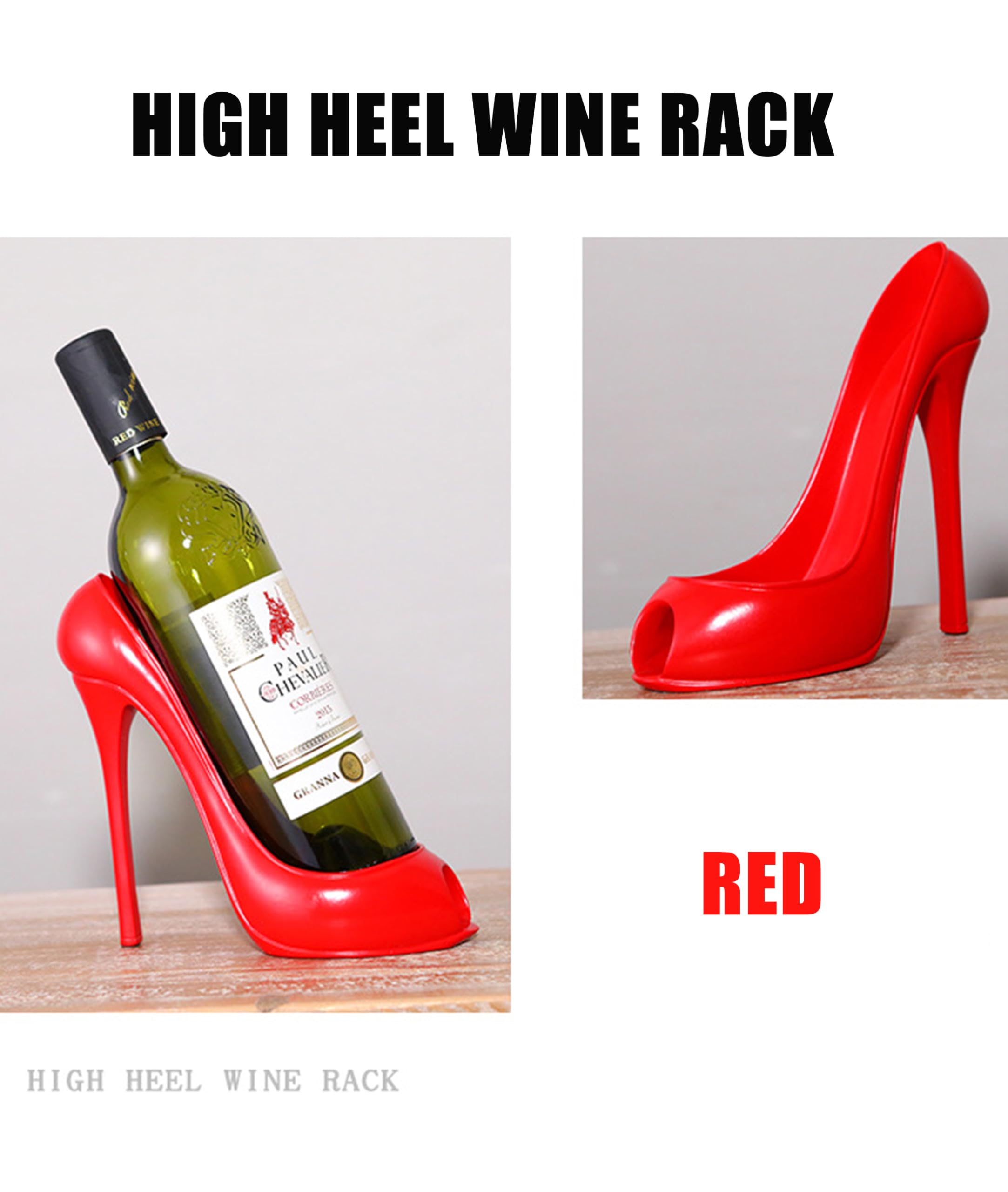 EBOXER Home High Heel Wine Bottle Holder 7.5 Inch Tall, Stylish Wine Bottle Holder Shoe High Heel Shaped for Bar Home and Decor, Red