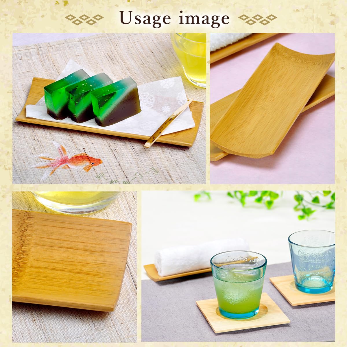 Nezame Japan Bamboo Tray 3-Piece for Japanese Wagashi Decorating, Oshibori Holder, Serving Food Dessert Appetizer