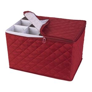 Richards Homewares China Storage Chest, for Stemware Upto 12-Glass, Quilted Canvas-Crimson