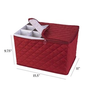 Richards Homewares China Storage Chest, for Stemware Upto 12-Glass, Quilted Canvas-Crimson