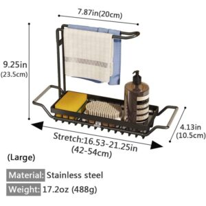 USDGTKN Sponge Holder for Kitchen Sink Caddy, Stainless Steel Telescopic Sink Storage Rack Holder