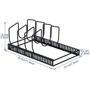 Toplife Adjustable 10+ Pans Organizer Rack + 7+ Lids Organizer Rack for Kitchen Cabinet, Black