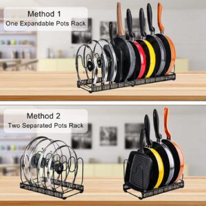 Toplife Adjustable 10+ Pans Organizer Rack + 7+ Lids Organizer Rack for Kitchen Cabinet, Black