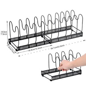 Toplife Adjustable 10+ Pans Organizer Rack + 7+ Lids Organizer Rack for Kitchen Cabinet, Black