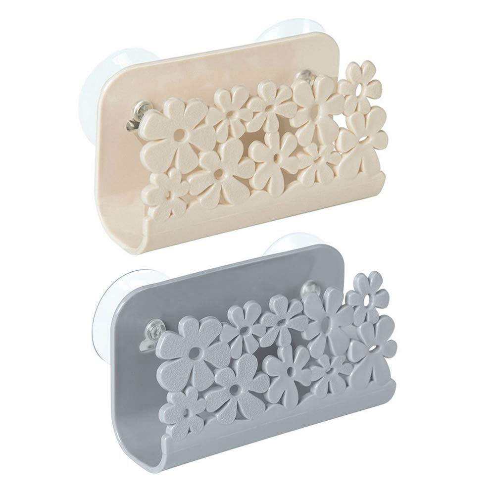 QTMY 2 Pack Sponge Holder, Kitchen Sink Storage Organizer, Sink Caddy Rust Proof, Water Proof & No Drilling,Gray and Beige