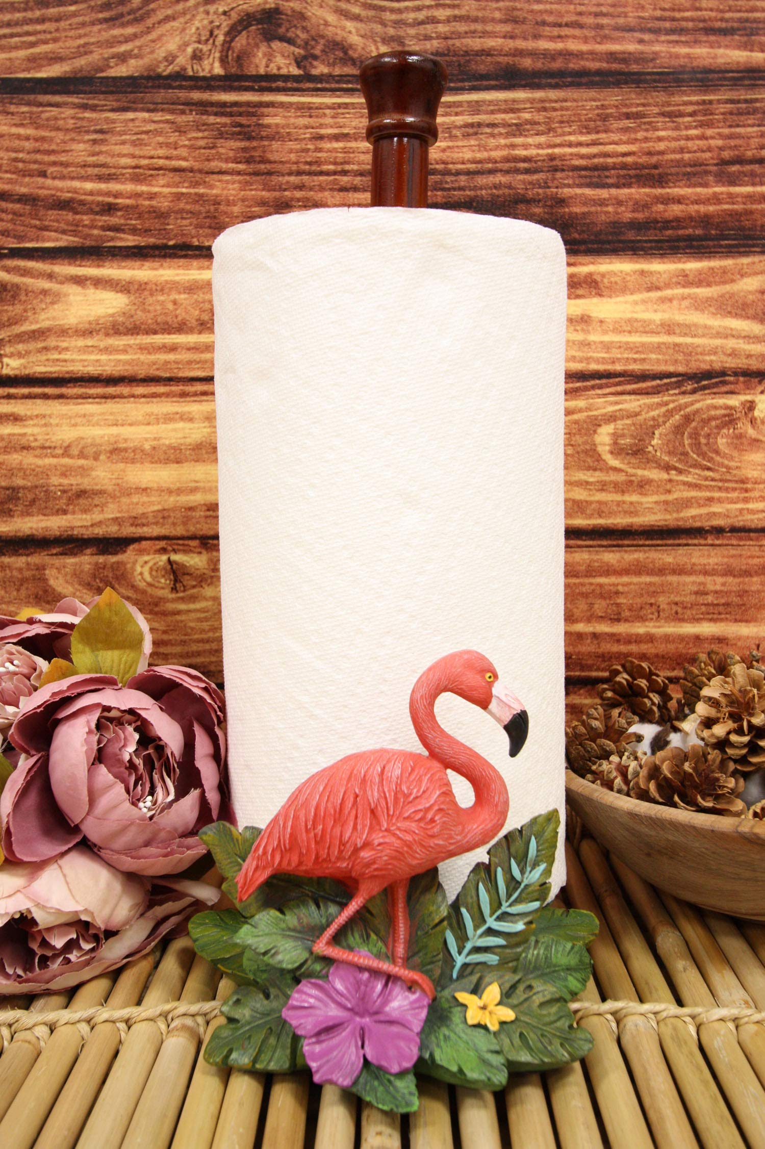 Ebros Gift Tropical Birds of Paradise Graceful Pink Flamingo Kitchen Dining Paper Towel Holder Dispenser 15" High Home Accent Western Decorative Figurine Dinner Table or Bar or Countertop Centerpiece