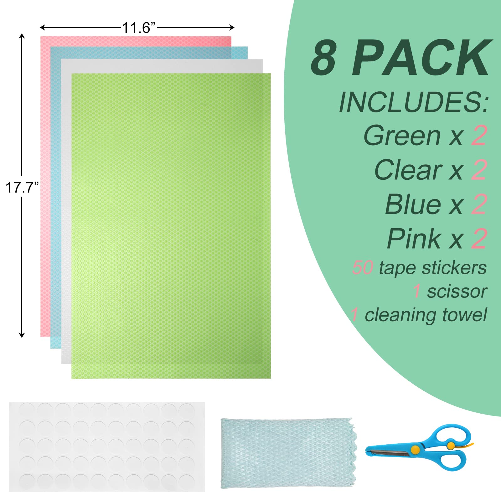 ISEAINNO 14 Pcs Refrigerator Liners for Shelves and Drawers Washable and Nonslip,EVA Refrigerator Mats,DIY Size by Cutting,Multiuse for Kitchen Cabinets,Drawer,Table Placemats (14Pack(17.7"×11.6"))