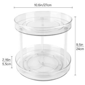 2 Tier Lazy Susan Organizer - 10 Inch Clear Lazy Susan Turntable for Cabinet - Tiered Acrylic Lazy Susan Spice Rack for Kitchen - 360° Turntable Organizer for Pantry Kitchen Bathroom Cabinet Fridge