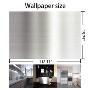 BAYYA Silver Contact Paper [Thicken Stainless Steel Metallic Feel Waterproof Oil-Proof Peel and Stick Wallpaper for Kitchen Cabinet Dishwasher Refrigerator Metal Surface Furniture Sticker