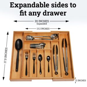 Signature Living Bamboo Expandable Utensil Drawer Organizer, Premium Bamboo for Cutlery, Flatware, Silverware - Drawer Dividers for Easy Storage