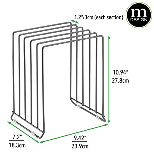 mDesign X-Large Steel Storage Tray Organizer Rack for Kitchen Cabinet, Divided Holder - 5 Slots for Skillets, Frying Pan, Pot Lids, Cutting Board, Baking Sheets, Concerto Collection, 2 Pack, Dark Gray