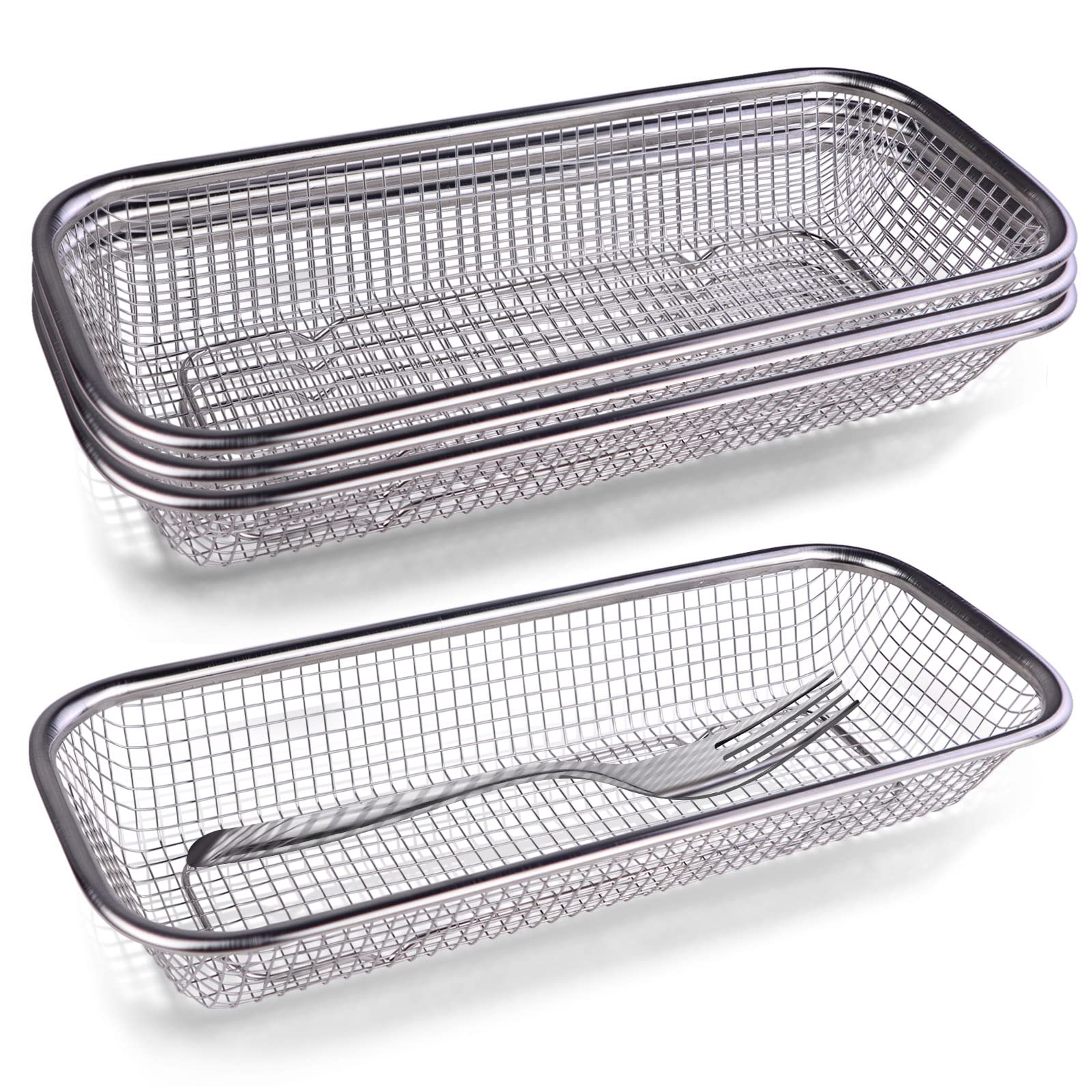 LELE LIFE 4Pcs Silverware Organizer Utensil Organizer, 18/8 Stainless Steel Mesh Kitchen Drawer Organizer, Raised Bottom Flatware Cutlery Organizer in Drawer, Silverware Tray Holder