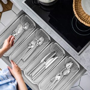 LELE LIFE 4Pcs Silverware Organizer Utensil Organizer, 18/8 Stainless Steel Mesh Kitchen Drawer Organizer, Raised Bottom Flatware Cutlery Organizer in Drawer, Silverware Tray Holder