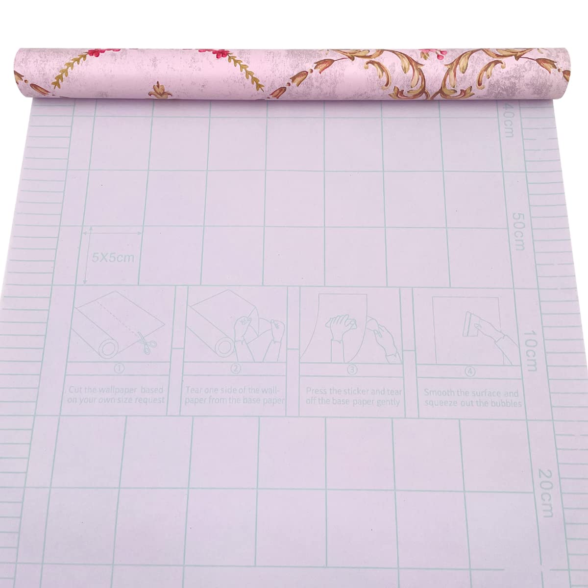 Yifasy Shelf Liner Pink Royal Floral Peel & Stick Dresser Drawer Wall Paper Furniture Refurbished Sticker Waterproof 118x17.7 Inch