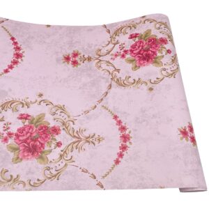 Yifasy Shelf Liner Pink Royal Floral Peel & Stick Dresser Drawer Wall Paper Furniture Refurbished Sticker Waterproof 118x17.7 Inch