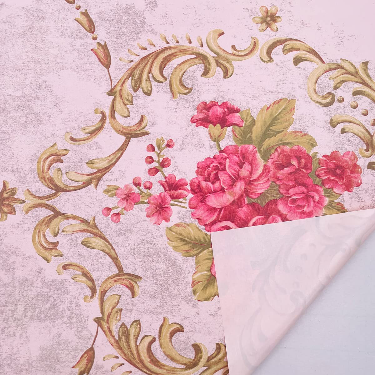 Yifasy Shelf Liner Pink Royal Floral Peel & Stick Dresser Drawer Wall Paper Furniture Refurbished Sticker Waterproof 118x17.7 Inch