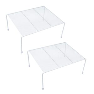 set of 2 mesh kitchen shelves cabinet storage shelf rack (13.1 x 10.2 inch) ，kitchen bathroom pantry cupboard desk home office, fridge, cabinet, bathroom cupboard, non-slip plastic feet (2, white)