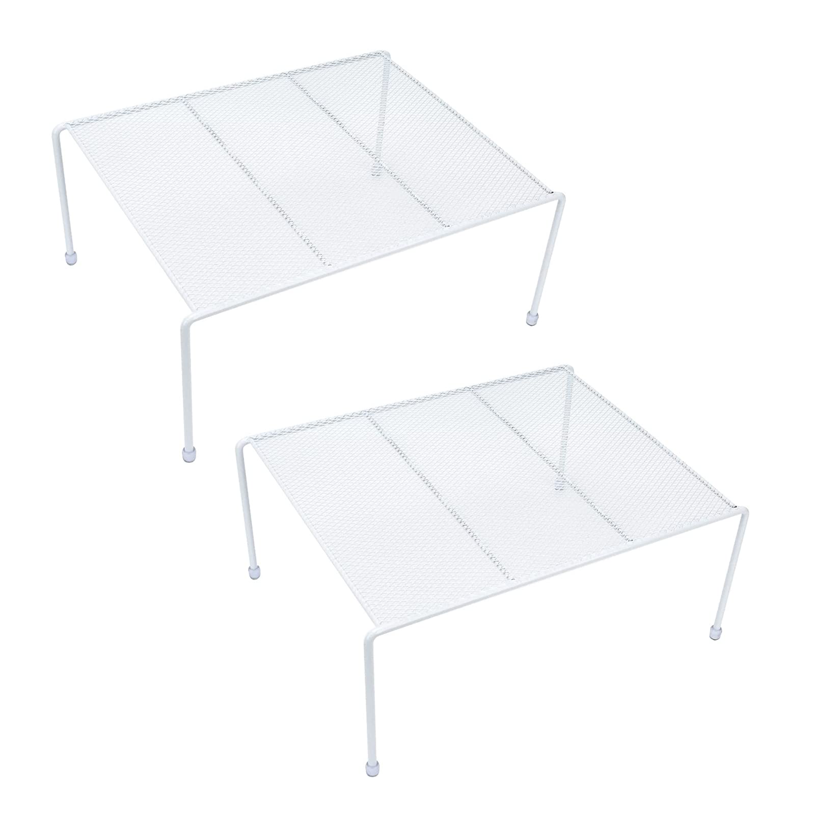 Set of 2 Mesh Kitchen Shelves Cabinet Storage Shelf Rack (13.1 x 10.2 Inch) ，Kitchen Bathroom Pantry Cupboard Desk Home Office, Fridge, Cabinet, Bathroom Cupboard, Non-Slip Plastic Feet (2, White)