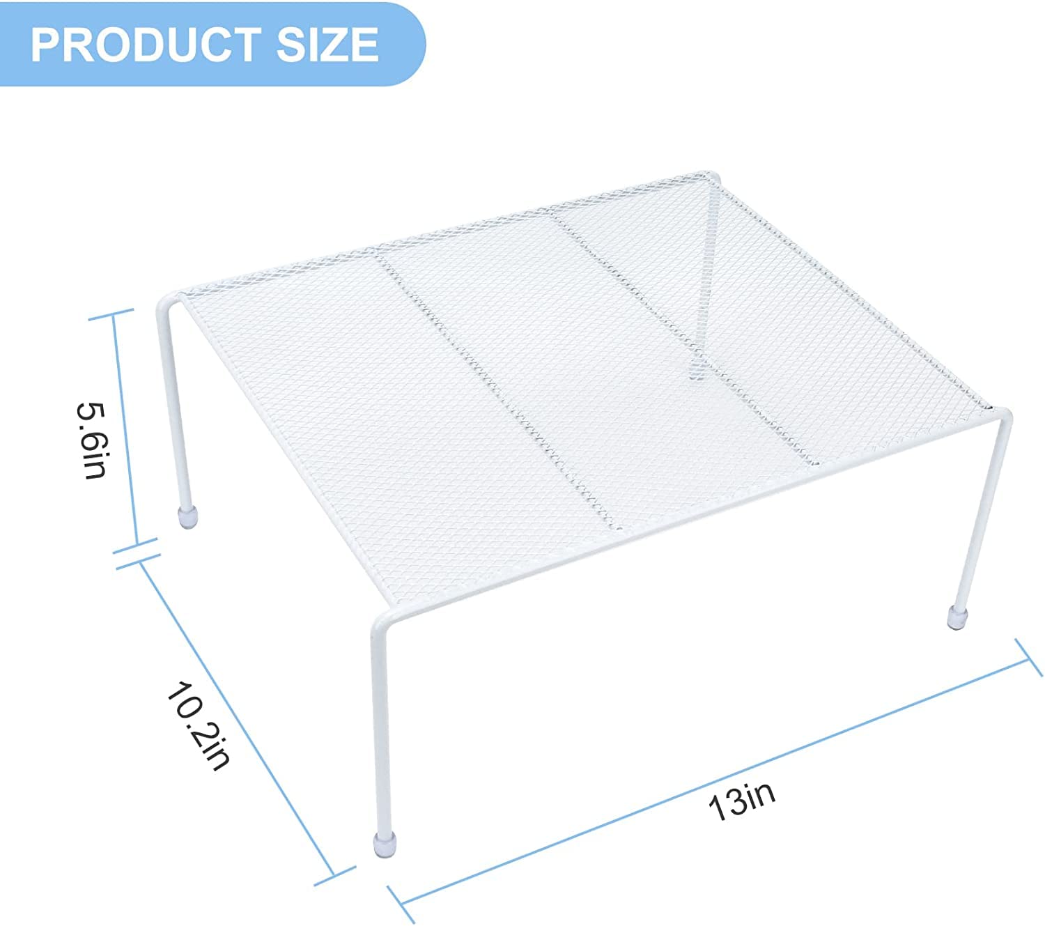 Set of 2 Mesh Kitchen Shelves Cabinet Storage Shelf Rack (13.1 x 10.2 Inch) ，Kitchen Bathroom Pantry Cupboard Desk Home Office, Fridge, Cabinet, Bathroom Cupboard, Non-Slip Plastic Feet (2, White)