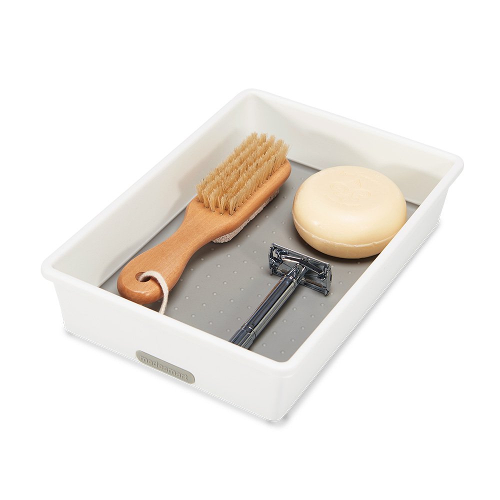 madesmart Classic Mini Silverware Tray - White & Classic 9.75" x 6.75" Bin - White | CLASSIC COLLECTION | Soft-grip Lining and Non-slip Rubber Feet | BPA-Free