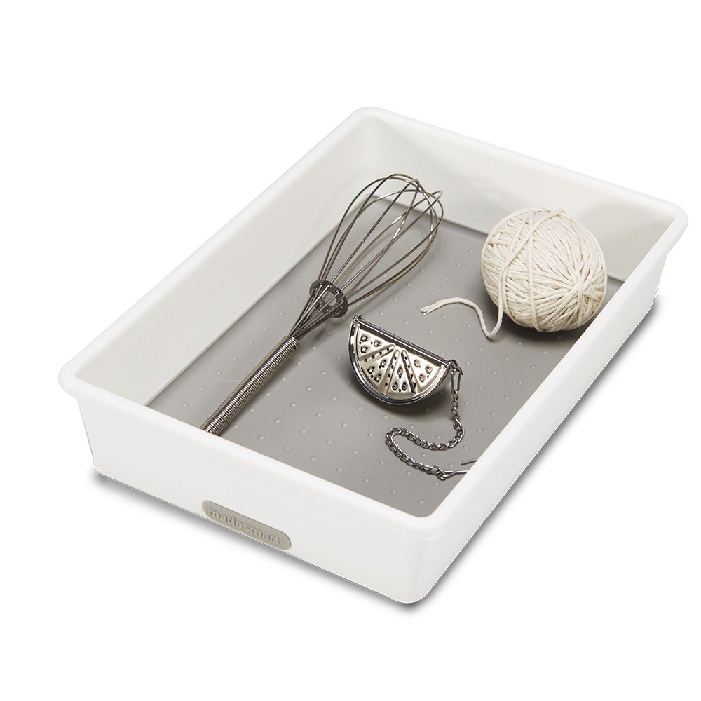 madesmart Classic Mini Silverware Tray - White & Classic 9.75" x 6.75" Bin - White | CLASSIC COLLECTION | Soft-grip Lining and Non-slip Rubber Feet | BPA-Free