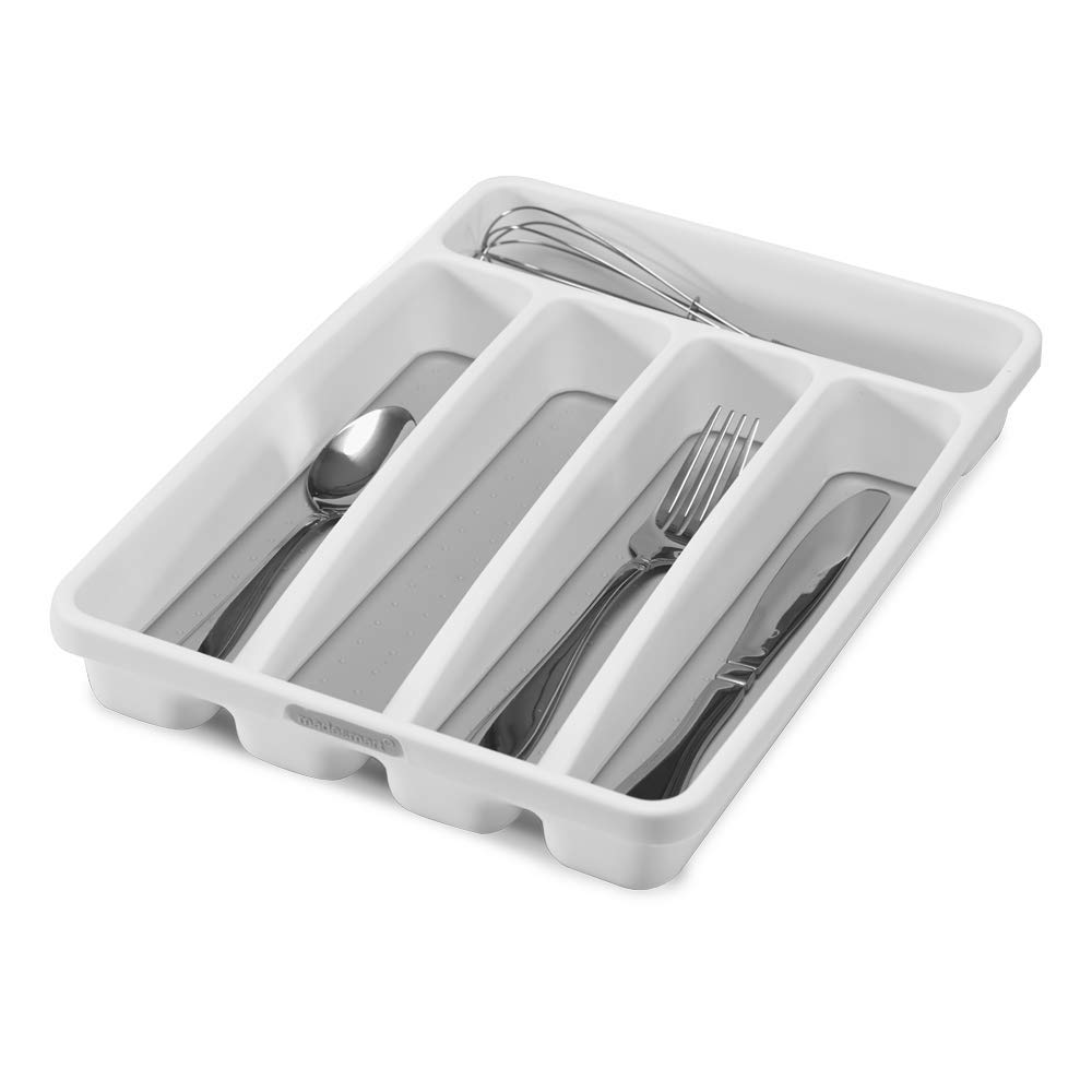 madesmart Classic Mini Silverware Tray - White & Classic 9.75" x 6.75" Bin - White | CLASSIC COLLECTION | Soft-grip Lining and Non-slip Rubber Feet | BPA-Free