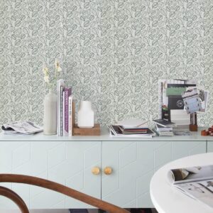 Green leaf wallpaper Green peel and paste wallpaper Self-adhesive wallpaper Green wallpaper Modern natural leaf wallpaper Waterproof removable leaf wallpaper Home decoration wallpaper 17.7”×197”