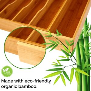 Vaiyer Bamboo Expandable Drawer Organizer for Utensils Holder Expands up to 20 inches wide, Adjustable Cutlery Tray, Wood Drawer Dividers Organizer for Flatware, Silverware, Knives in Kitchen