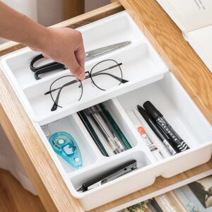 Muzrunq Drawer Storage Box Kitchen Drawer Dividers Cutlery Tray Sliding Plastic Drawer Organizer for Utensils 2-Tier.