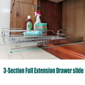 Pull Out Cabinet Organizer（11" W x 21" D x 5" H, 1 Tier Heavy Duty Slide Out Kitchen Cabinet Shelves, Sliding Drawer for Cabinet, Wire Frame, Chrome Finish