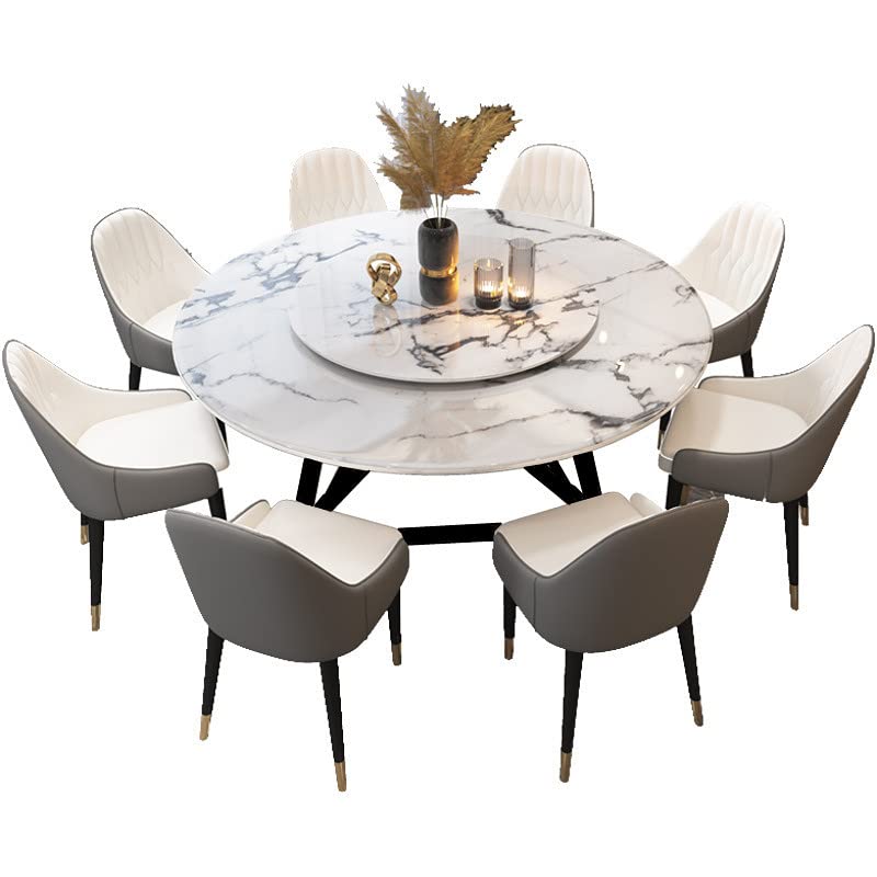 LAKIQ Marble Round Dining Table with Lazy Susan Modern Round Pedestal Dining Table Nordic Kitchen Dining Room Table with 3 Legs for Small Space-Table Only (White Lazy Susan,59.1"L x 59.1"W x 29.5"H)