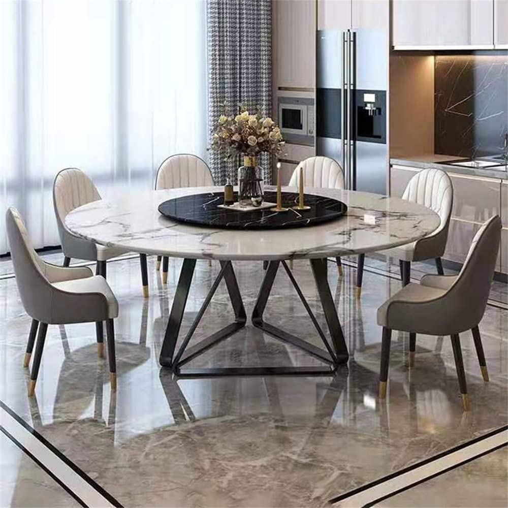 LAKIQ Marble Round Dining Table with Lazy Susan Modern Round Pedestal Dining Table Nordic Kitchen Dining Room Table with 3 Legs for Small Space-Table Only (White Lazy Susan,59.1"L x 59.1"W x 29.5"H)