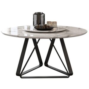 LAKIQ Marble Round Dining Table with Lazy Susan Modern Round Pedestal Dining Table Nordic Kitchen Dining Room Table with 3 Legs for Small Space-Table Only (White Lazy Susan,59.1"L x 59.1"W x 29.5"H)