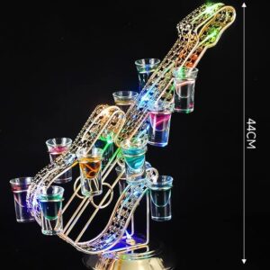 E-Greetshopping LED Champagne Wine Cup Holder,Guitar Shaped LED Lighted Bar Liquor Cocktail Shelve,Wine Glass Holder Display for Wedding Anniversary Graduation Birthday (without Cups)