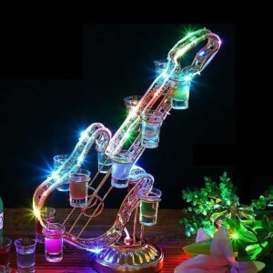 E-Greetshopping LED Champagne Wine Cup Holder,Guitar Shaped LED Lighted Bar Liquor Cocktail Shelve,Wine Glass Holder Display for Wedding Anniversary Graduation Birthday (without Cups)