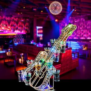 E-Greetshopping LED Champagne Wine Cup Holder,Guitar Shaped LED Lighted Bar Liquor Cocktail Shelve,Wine Glass Holder Display for Wedding Anniversary Graduation Birthday (without Cups)