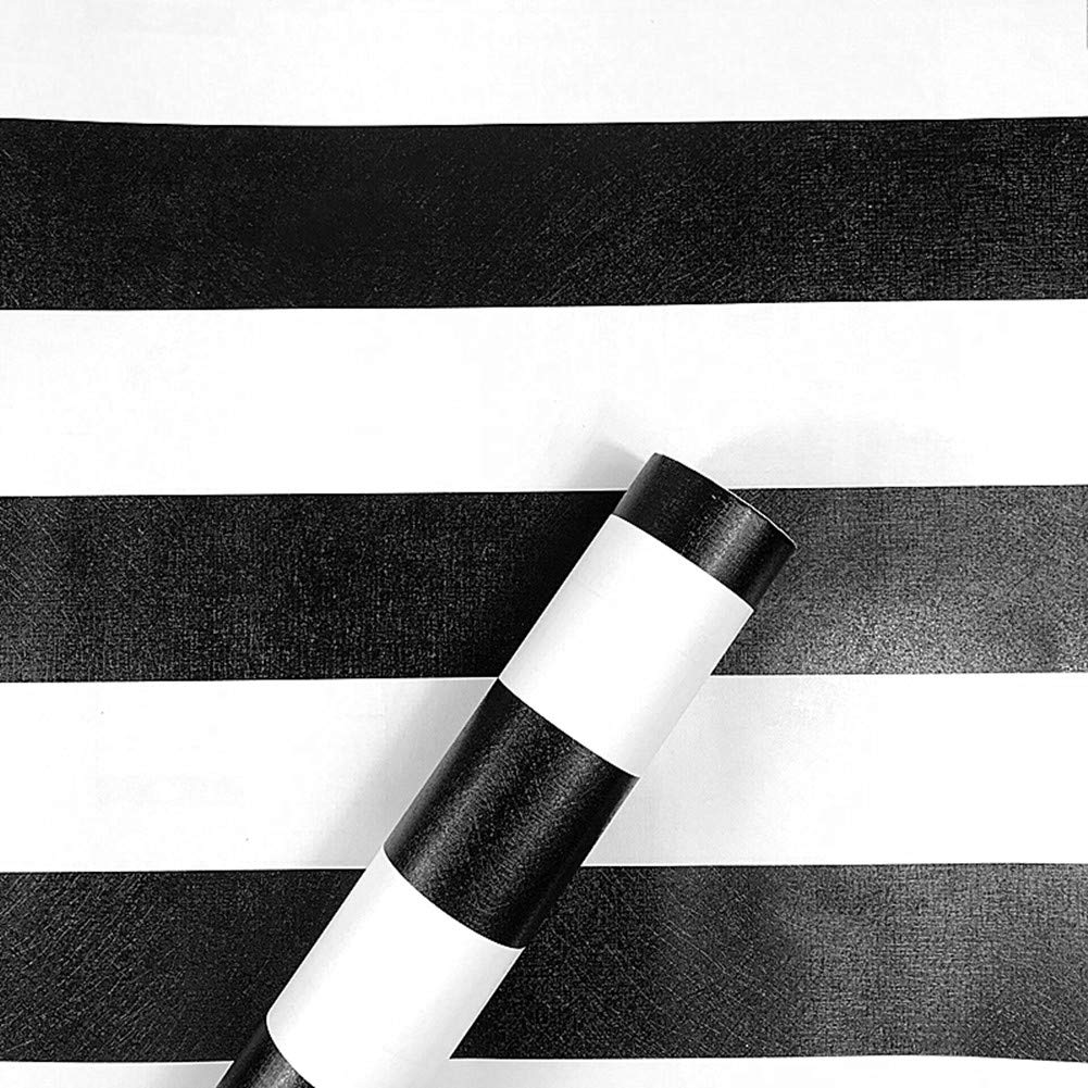 Simplemuji Black & White Striped Wallpaper Self Adhesive Shelf Liner Dresser Drawer Cabinet Sticker 17.7 Inch by 98Inch