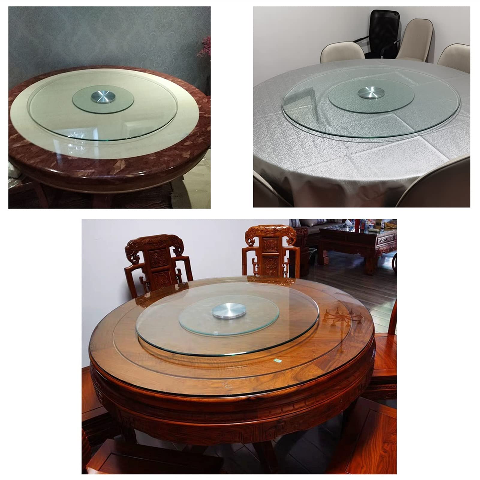 Lazy Susan Turntable for Kitchen - 24" 36" 40" Transparent Rotating Round Turntable with Auxiliary Wheel Design, 360 Degree Swivel Dining Table Serving Tray, Aluminum Alloy (Size : 60cm/23.6in)