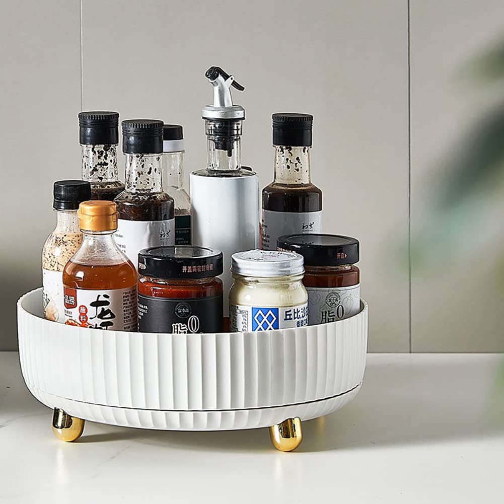 ICCGBHGO Makeup Organizer, 360 Degree Rotating Lazy Susan Perfume Lotion Cosmetic Skincare Organizer Storage Display Tray for Vanity Dresser Bathroom Countertop(White)