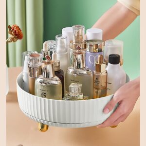 ICCGBHGO Makeup Organizer, 360 Degree Rotating Lazy Susan Perfume Lotion Cosmetic Skincare Organizer Storage Display Tray for Vanity Dresser Bathroom Countertop(White)