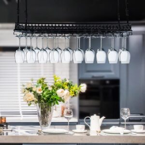 dyrabrest industrial retro wine glass rack under cabinet hung 48 goblet vintage metal bar wine glass hanging rack for home kitchen bar (48 goblet black)