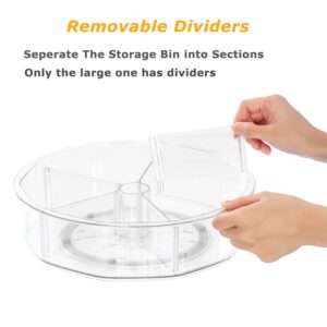 2 Pack Round Plastic Rotating Turntable Organizers -Clear Lazy Susan Organizer Container Bins for Cabinet, Pantry, Fridge, Countertop, Kitchen, Vanity - Spinning Organizer for Spices, Condiments