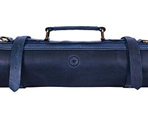 Leather Knife Roll Storage Bag, Elastic and Expandable 10 Pockets, Adjustable/Detachable Shoulder Strap, Travel-Friendly Chef Knife Case By Aaron Leather Goods